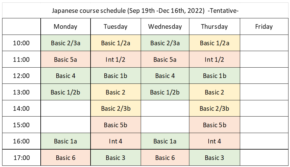 Japanese Course Schedule | OIST Groups