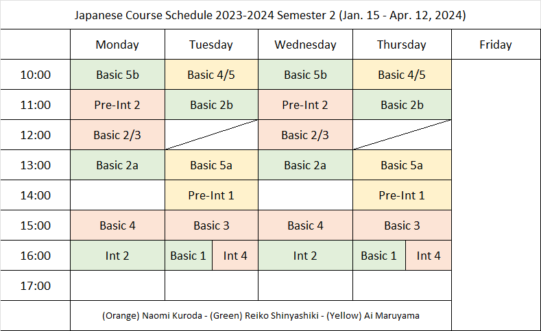 Japanese Course Schedule | OIST Groups